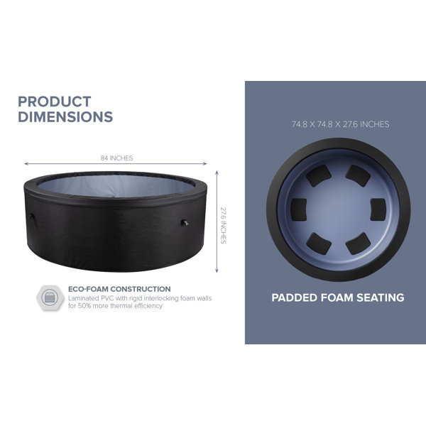 EZLIFE Alba 6 Person Round Foam Spa Hot Tub 110v w/ Exterior Textilene and Eco Foam Wall 100 ...